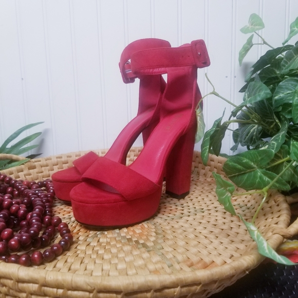 None | Shoes | Cherry Red Suede Ankle Strap Sandals | Poshmark